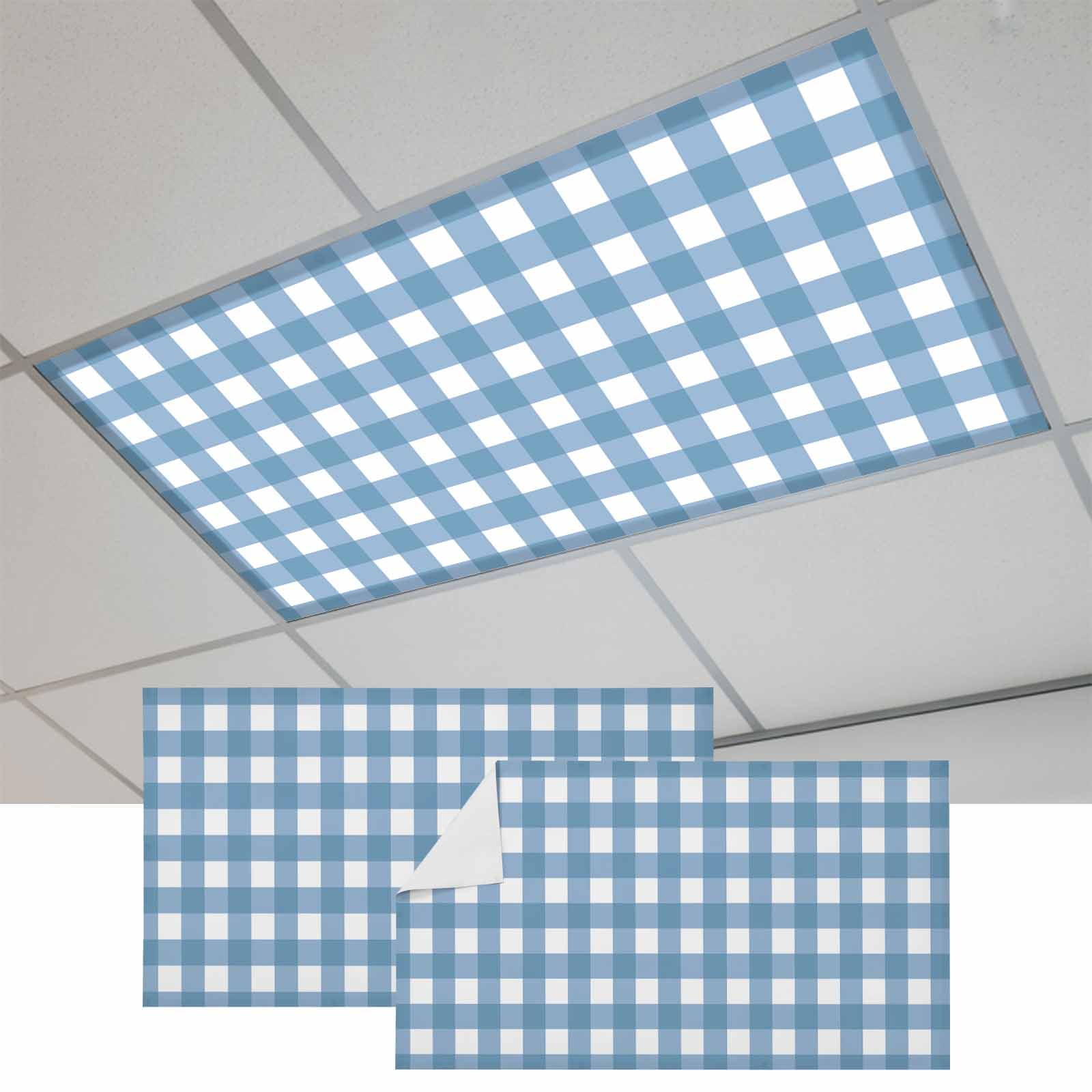 Blue White Plaid Fluorescent Light Covers, Gradient Geometric Buffalo ...