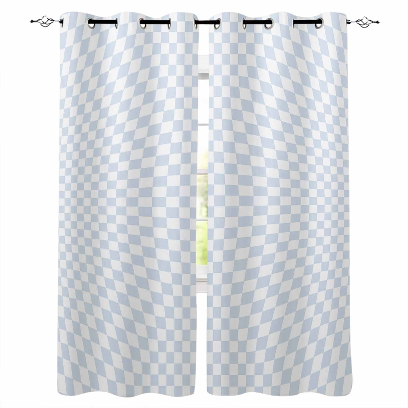 Blue White Plaid Kitchen Curtains Modern Minimalist Geometric Lattice ...