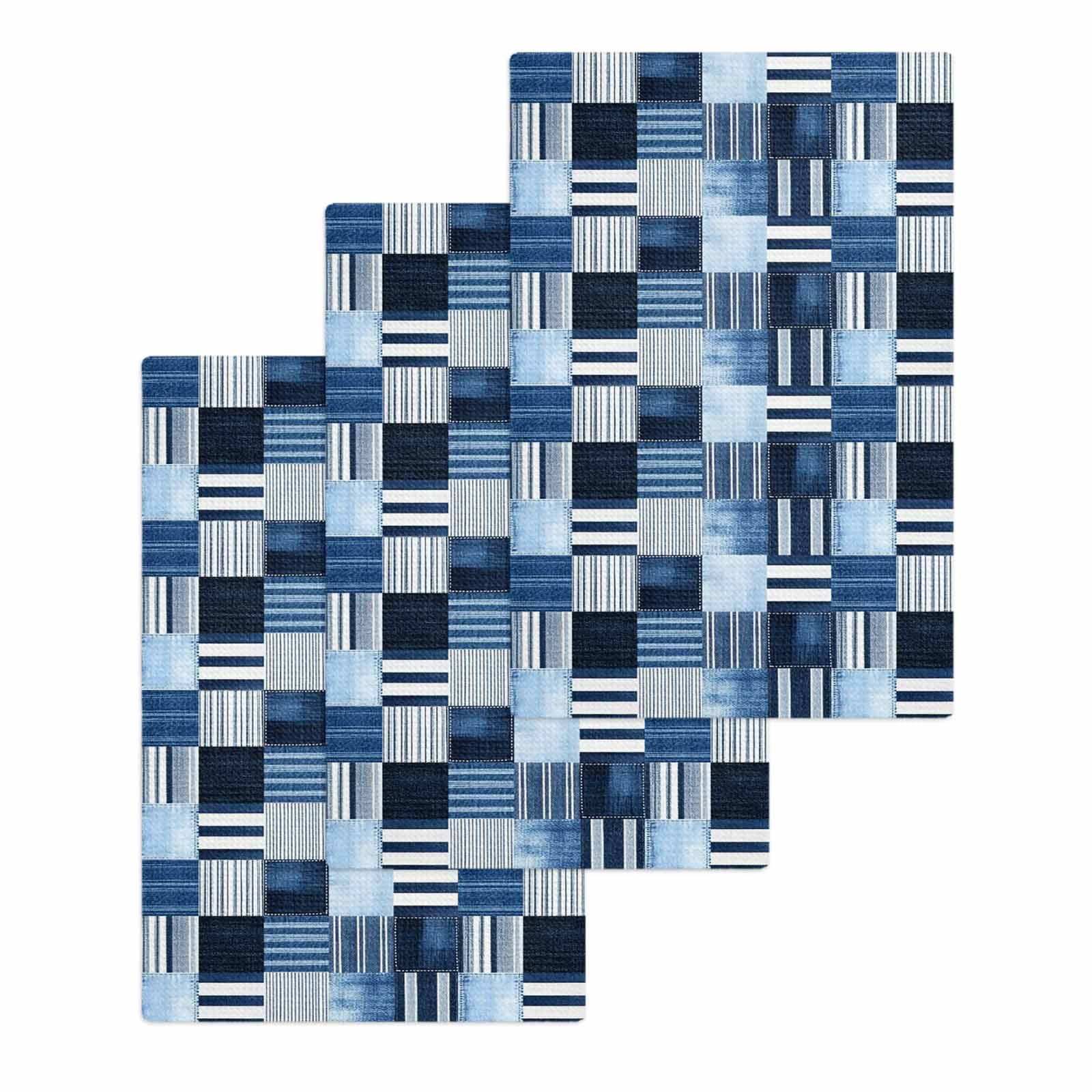 Blue White Plaid Kitchen Dish Towels for Drying Dishes Set of 3, Modern ...