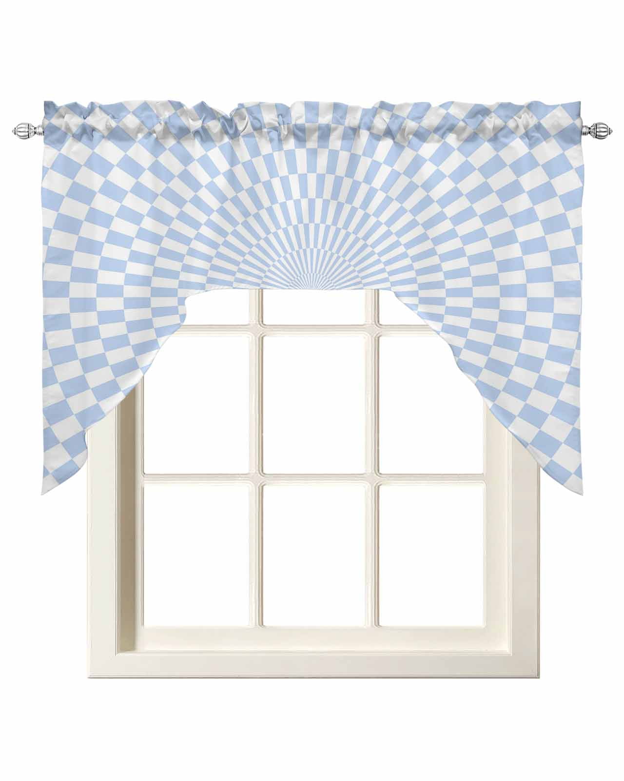 Blue White Plaid Kitchen Swag Valances for Windows, Modern Minimalist ...