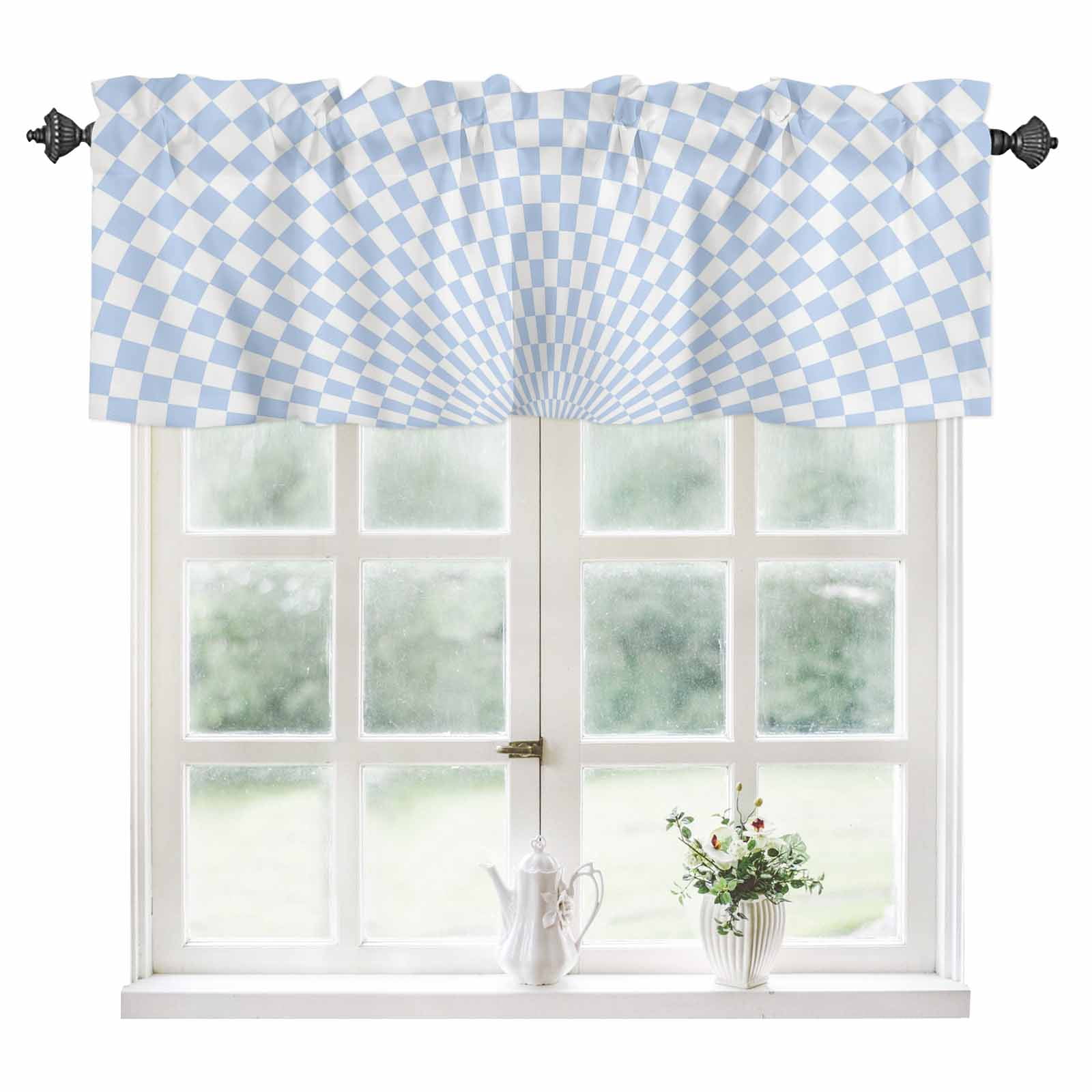 Blue White Plaid Kitchen Valances for Windows 60x18 Inch Kitchen ...