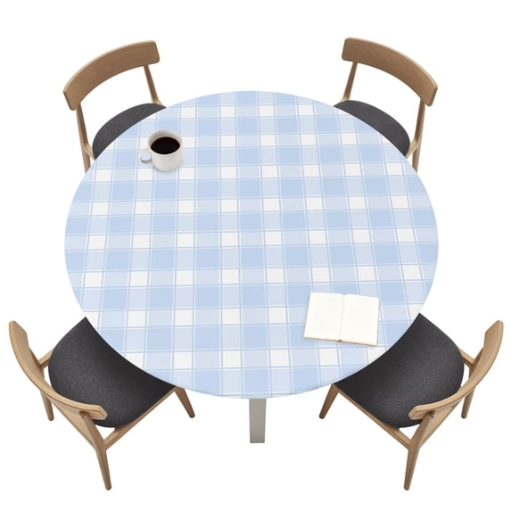 Blue White Plaid Round Fitted Table Cover Farmhouse Rustic Country ...