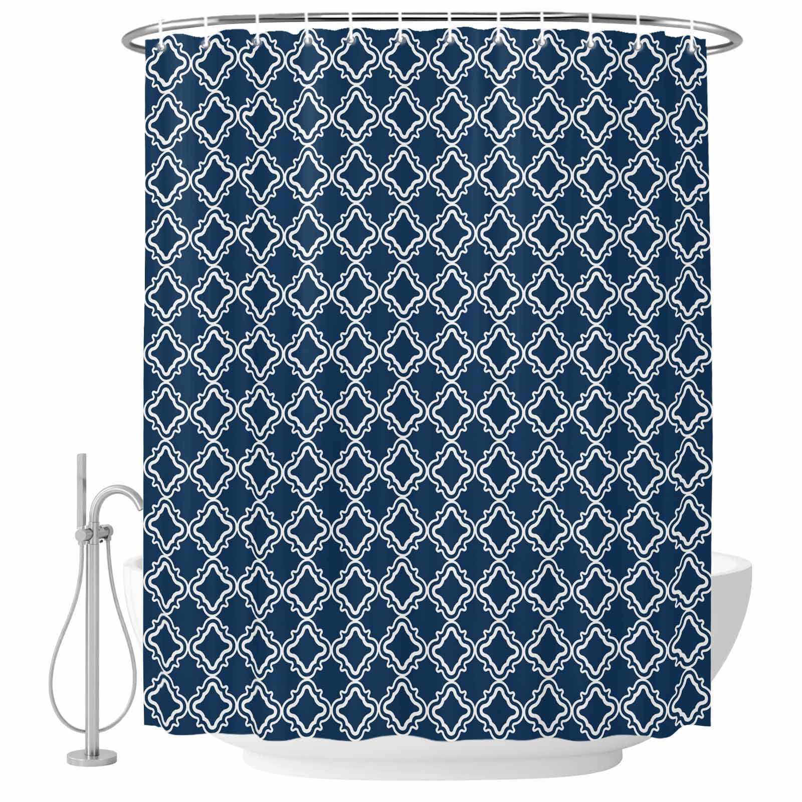 Blue White Plaid Shower Curtain for Bathroom, Abstract Blue Morocco ...