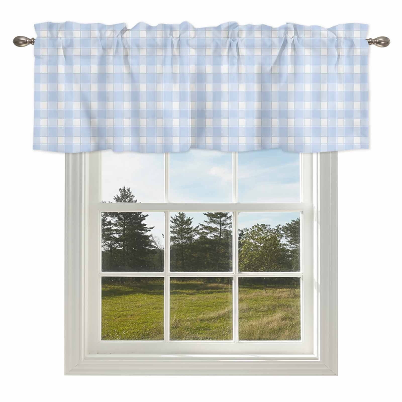 Blue White Plaid Valances for Windows, 60x18in, Farmhouse Rustic ...