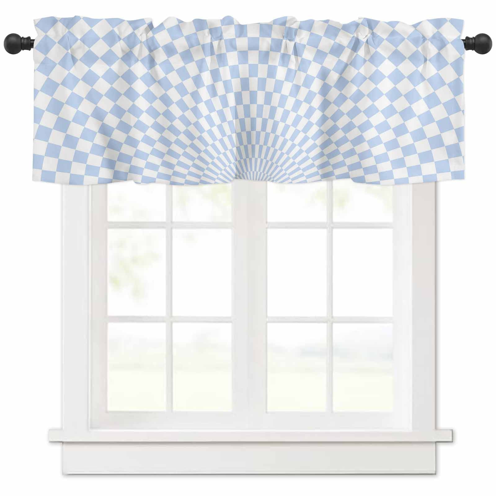 Blue White Plaid Valances for Windows Farmhouse Kitchen Curtains ...