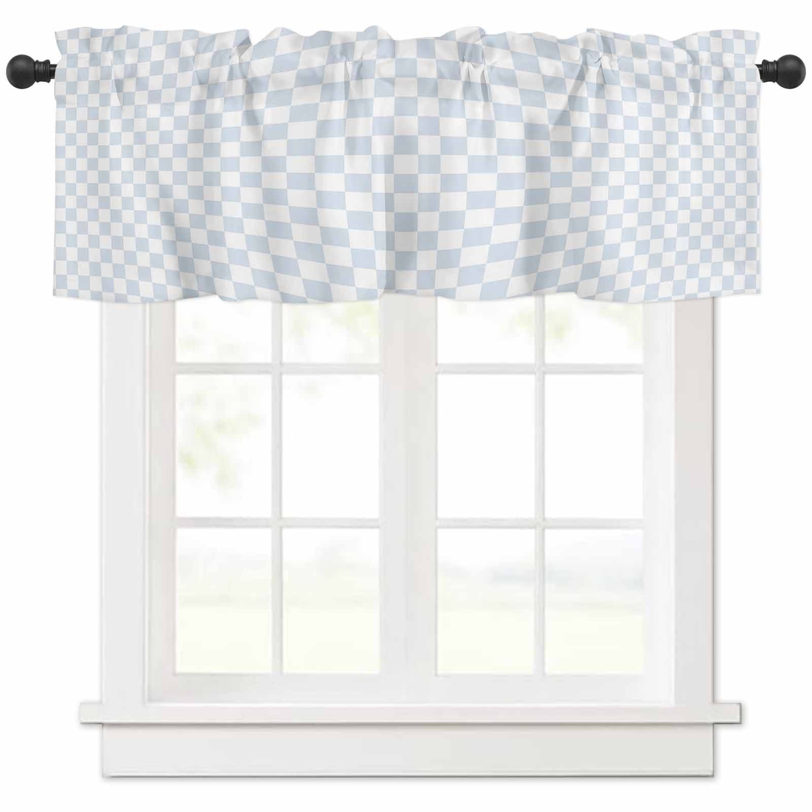 Blue White Plaid Valances for Windows Farmhouse Kitchen Curtains ...