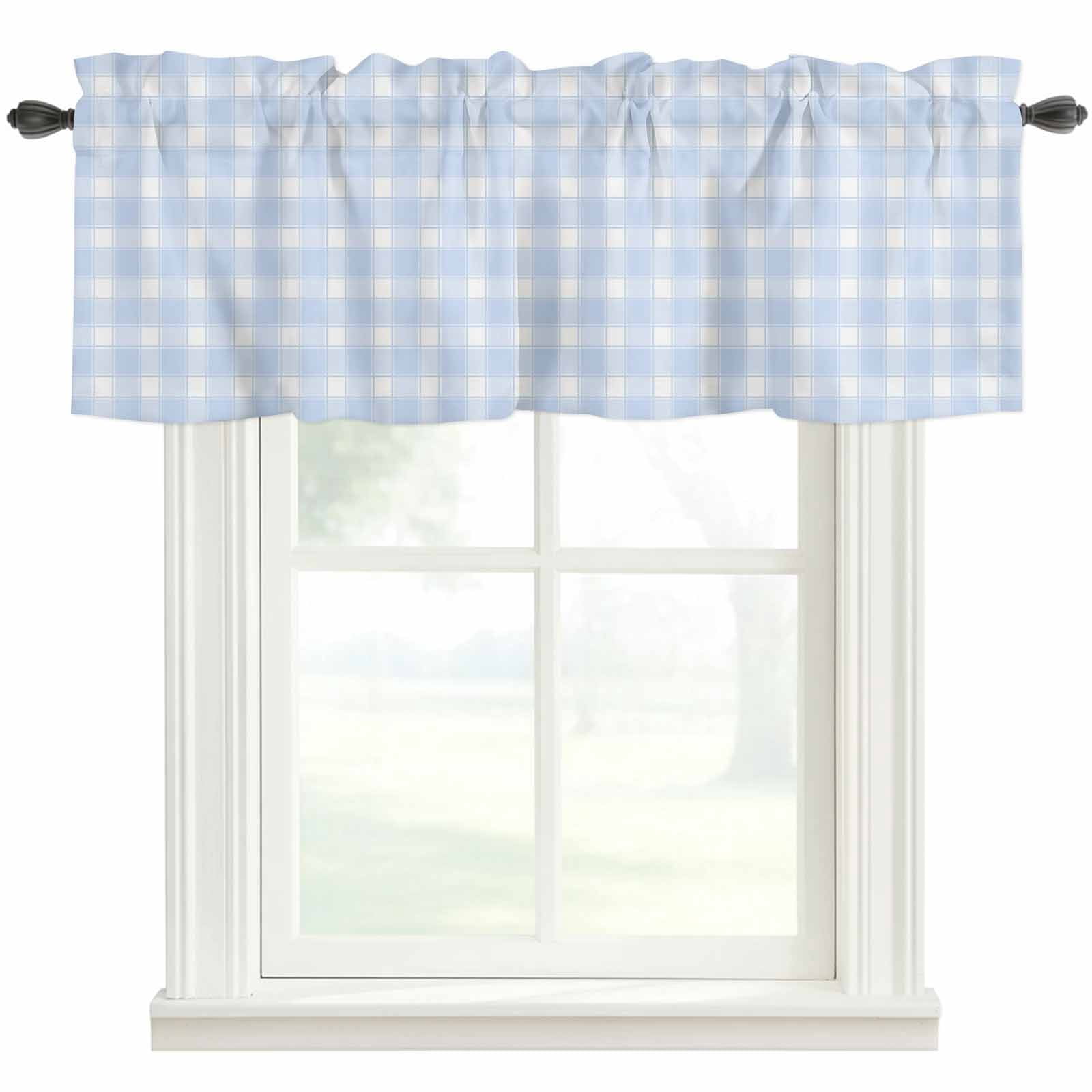 Blue White Plaid Valances for Windows Farmhouse Rustic Country ...