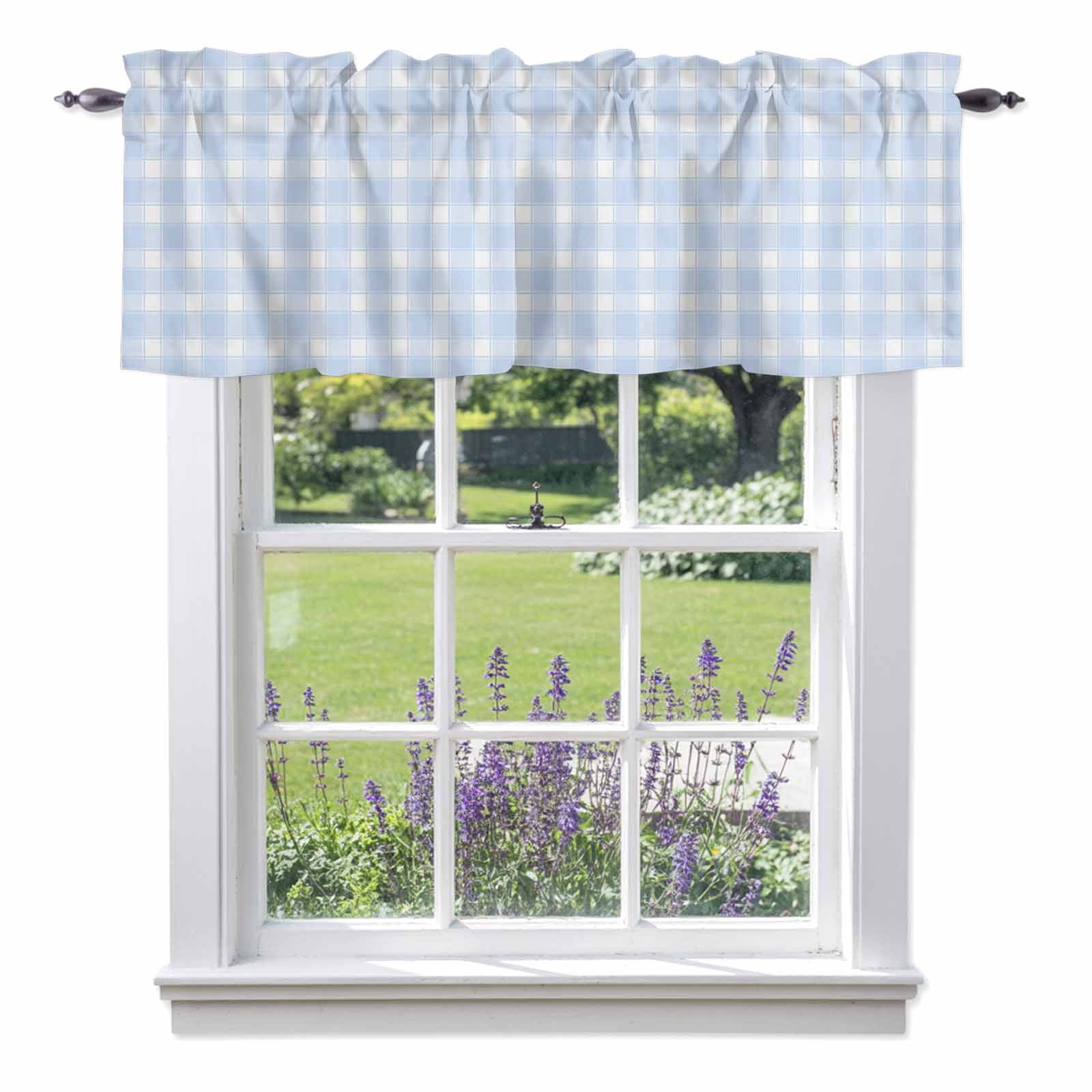 Blue White Plaid Window Valance for Kitchen, Farmhouse Rustic Country ...
