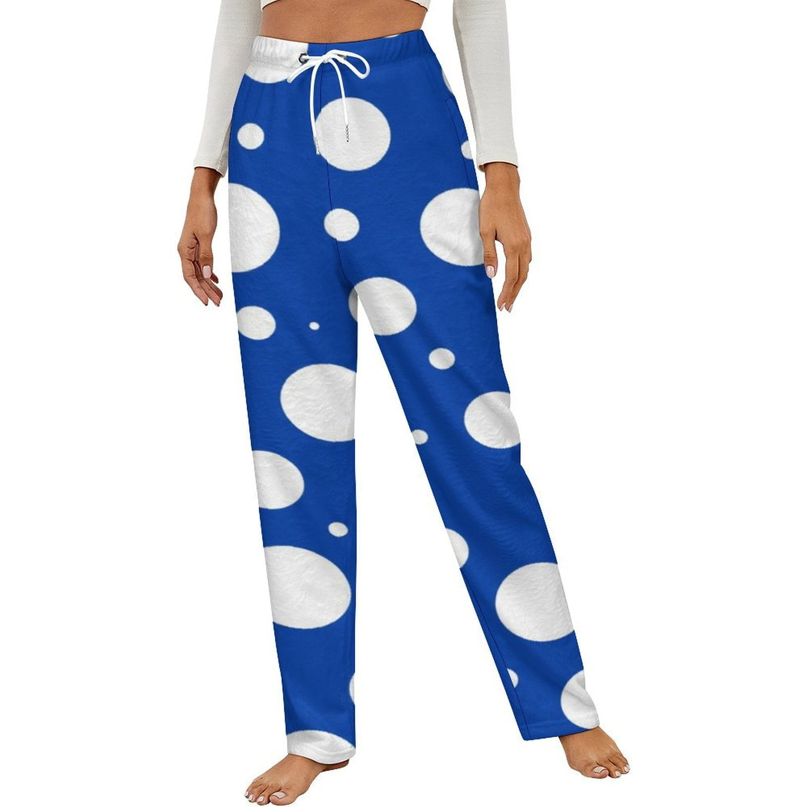 Blue White Polka Dots Flannel Pajamas Women's Autumn And Winter Plus ...