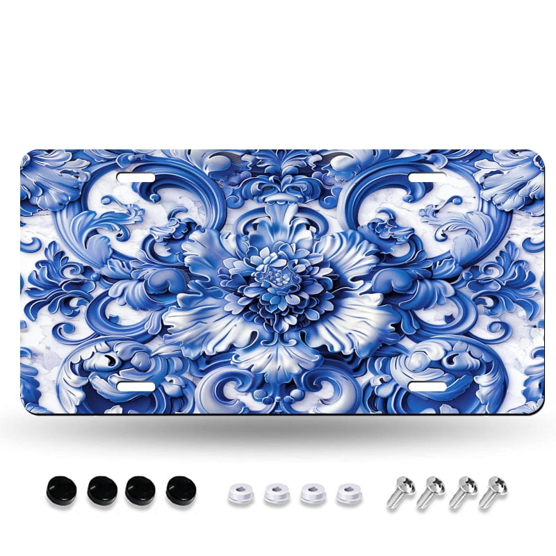 Blue and White Porcelain Background Floral Ornament Pattern License ...