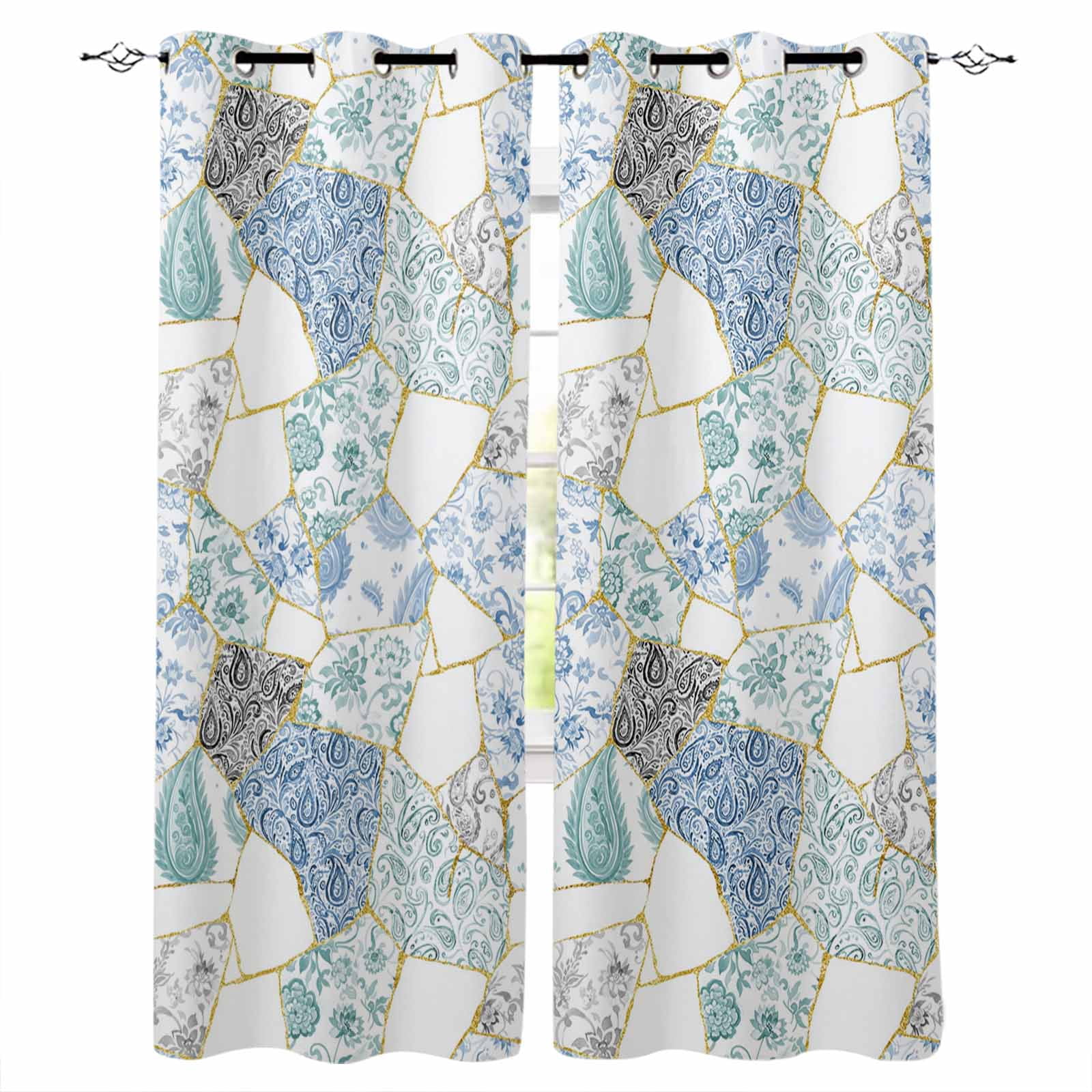 Blue White Porcelain Blackout Curtains for Bedroom/Living Room, Thermal ...