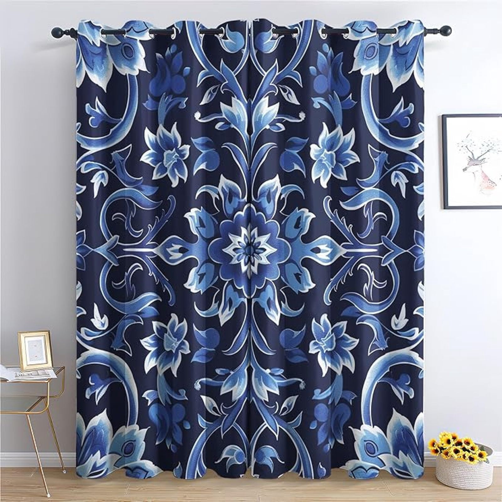 Blue And White Porcelain Blackout Curtains For Living Room Bedroom ...