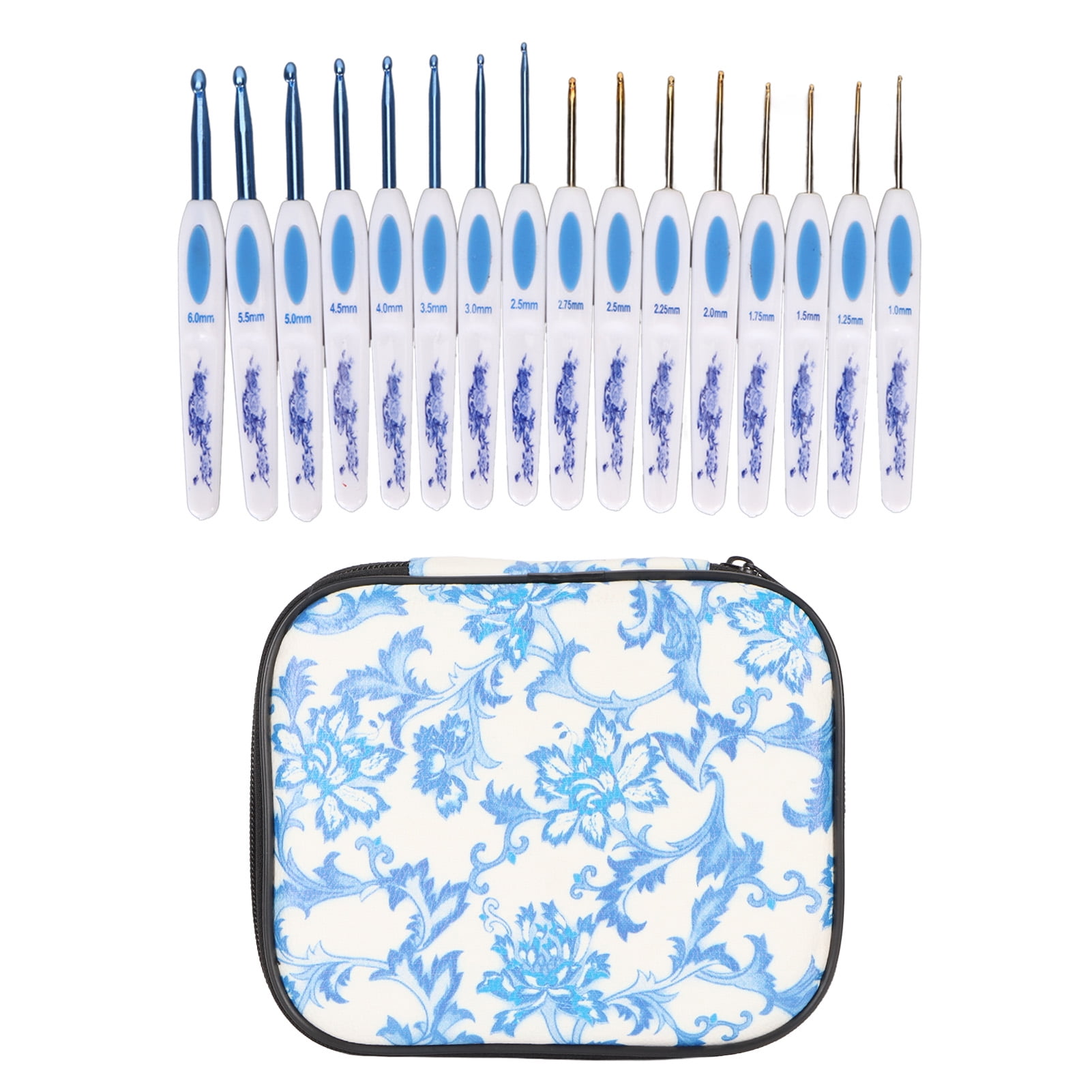 Blue White Porcelain Crochet Hooks Set, 16-Piece Ergonomic Handle DIY ...