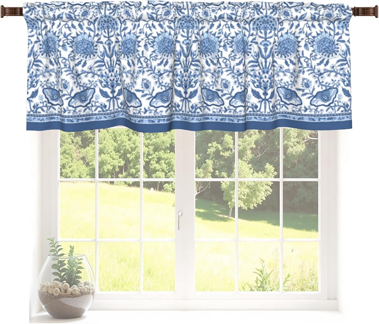 Blue and White Porcelain Floral Valance for Kitchen Windows Chinoiserie ...