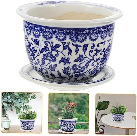 Blue and White Porcelain Flowerpot Urn Planter Pottery Planter Blue and ...
