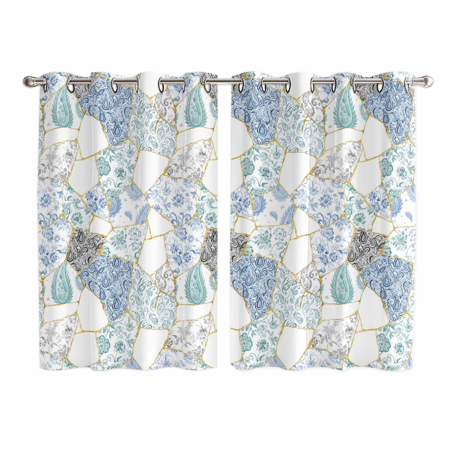 Blue White Porcelain Kitchen Curtains Window Panels, Traditional ...