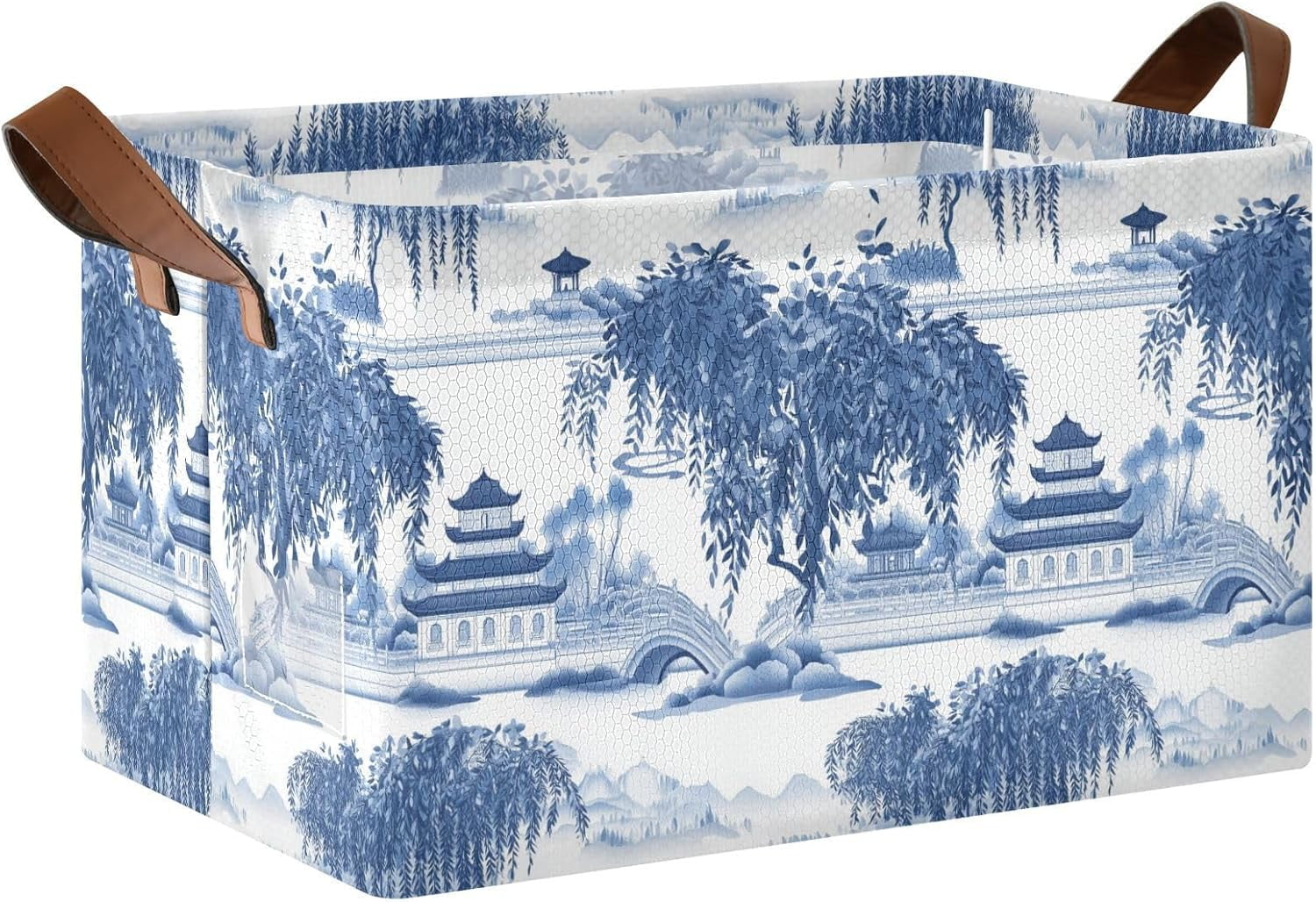 Blue and White Porcelain Pavilions Willow Tree Storage Bins for Shelves ...