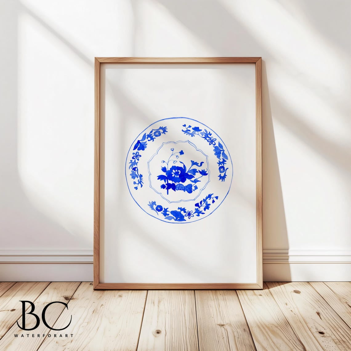Blue & White Porcelain Plate Art Print Watercolor Style Chinoiserie ...
