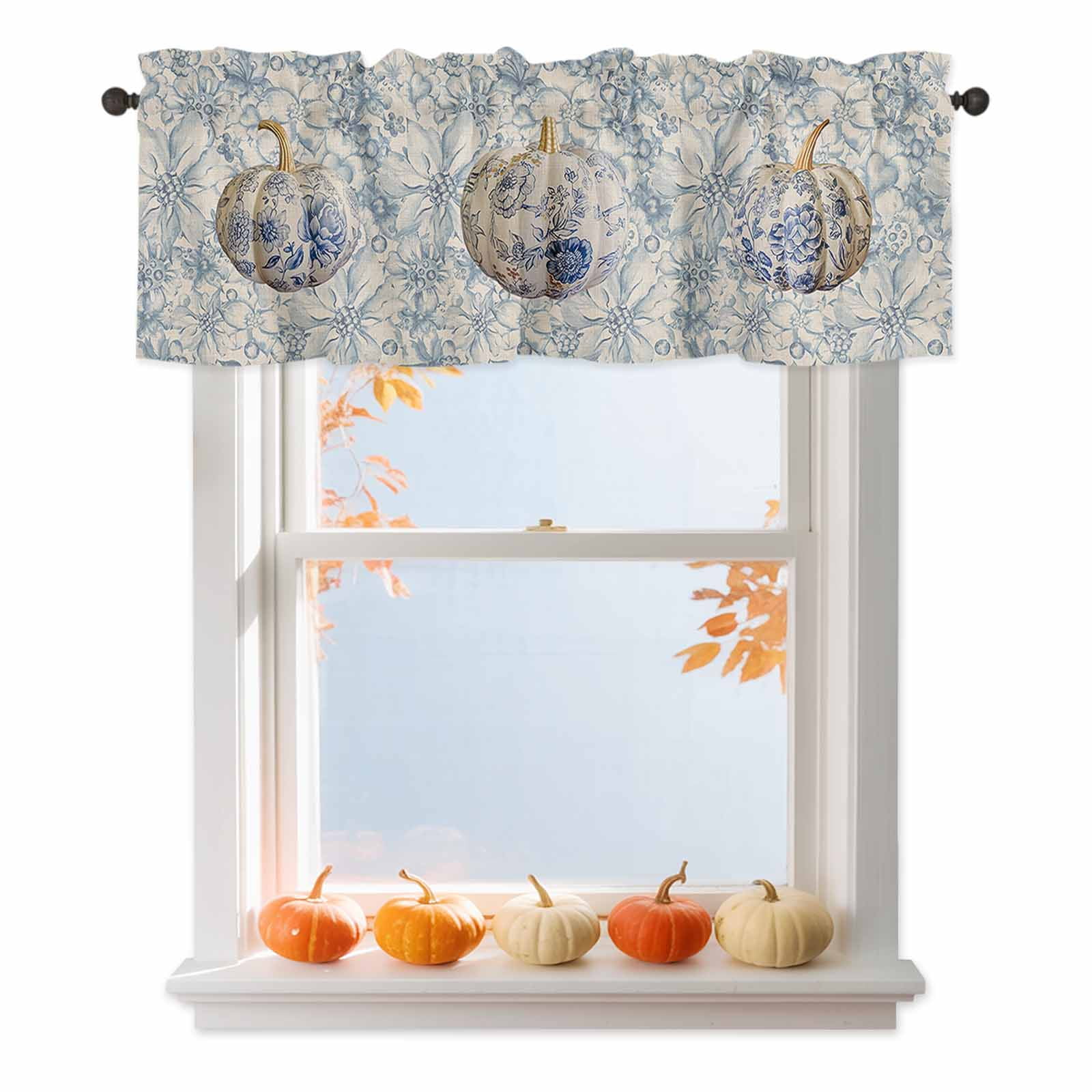 Blue and White Porcelain Pumpkin Valances for Windows,Kitchen Valance ...
