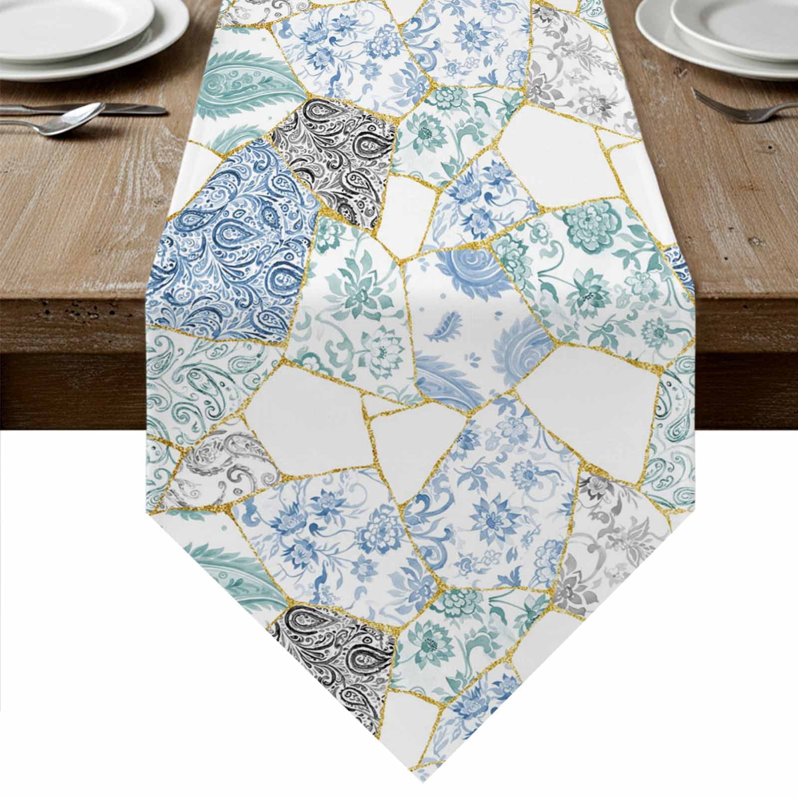 Blue White Porcelain Table Runner Linen Burlap Table Runner 72 Inches ...