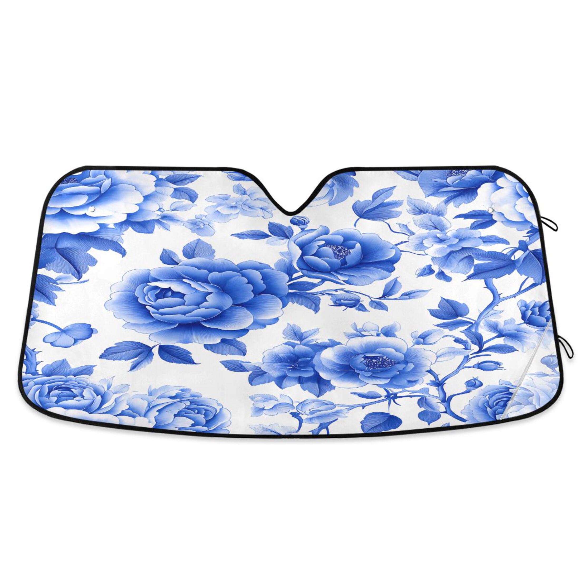 Blue White Porcelain with Roses Car Windshield Sun Shade Foldable Car ...