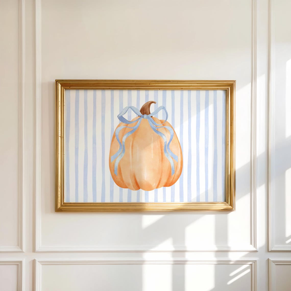 Blue And White Pumpkin Print, Fall Wall Art Print, Pastel Orange ...