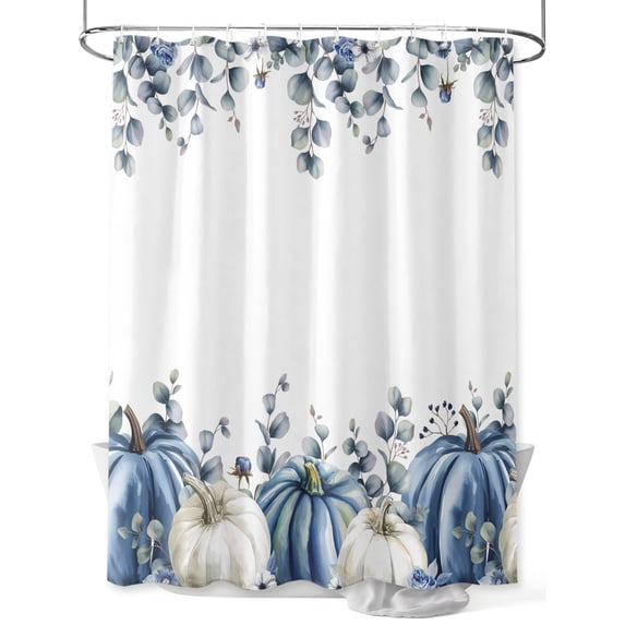 Blue White Pumpkin Thanksgiving Shower Curtain 60"W x 72"L Fabric ...