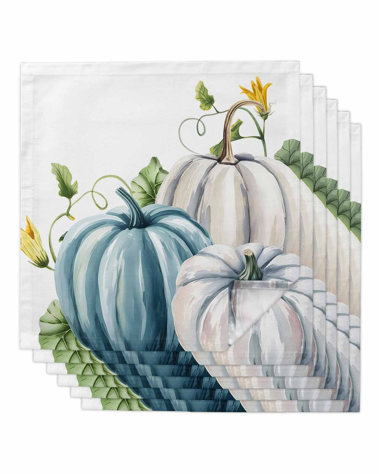 Blue White Pumpkins Cloth Napkins Set of 6 Reusable Dinner Napkins ...