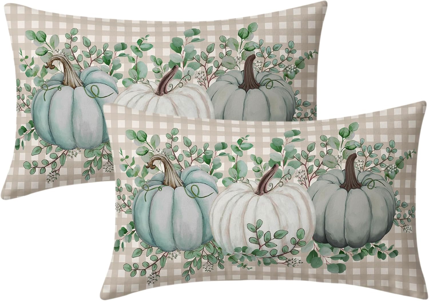 Blue and White Pumpkins Pillow Covers Fall Decorative Lumbar Pillows ...