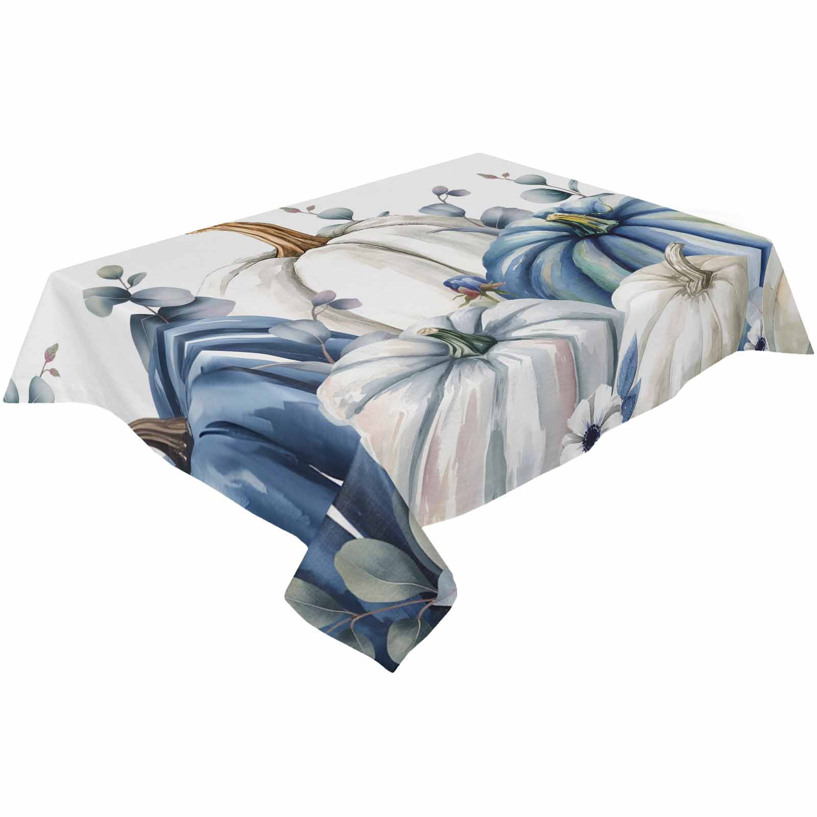 Blue White Pumpkins Rectangle Tablecloth Waterproof & Stainproof ...