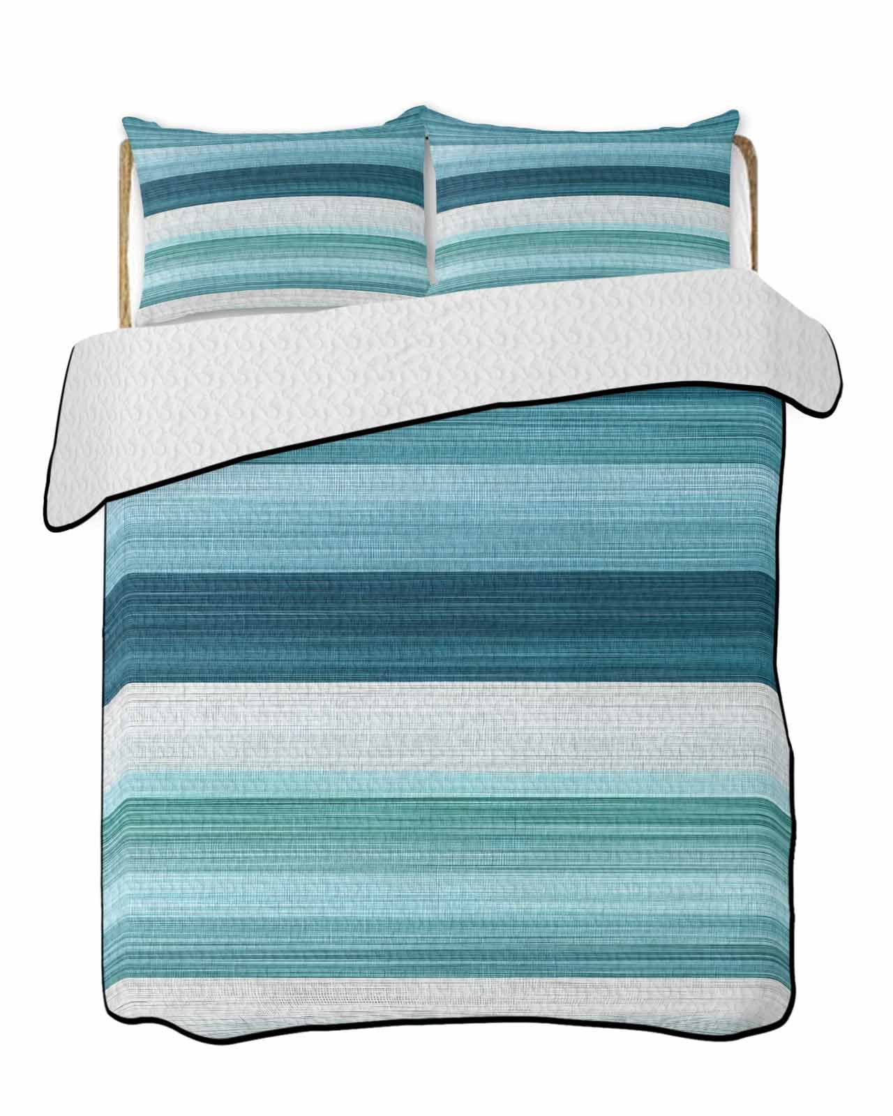 Blue White Quilts Bedding Set Full Size Gradient Stripe Abstract Lines ...