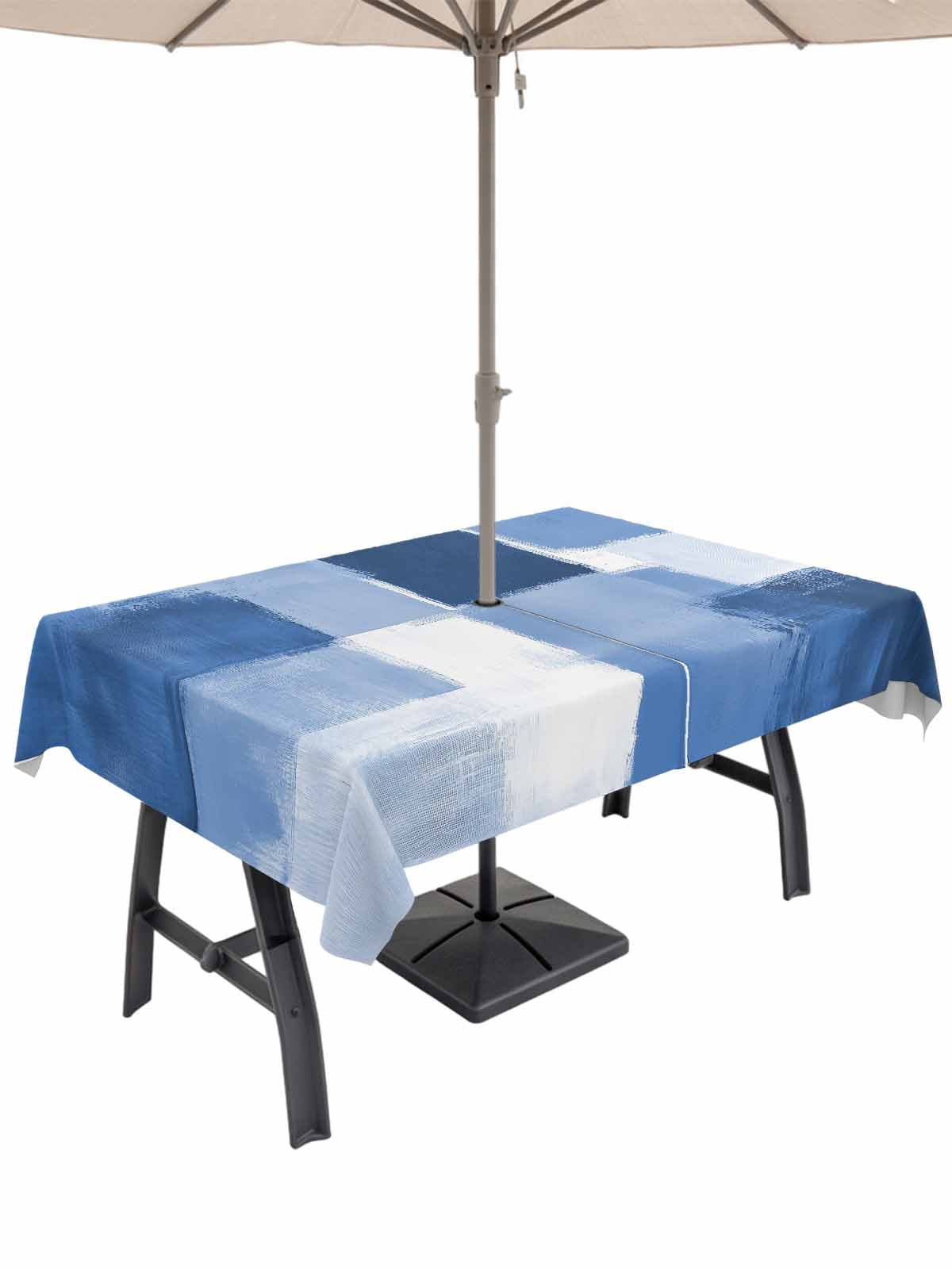 Blue White Rectangle Outdoor Tablecloth with Umbrella Hole Graffiti Art ...
