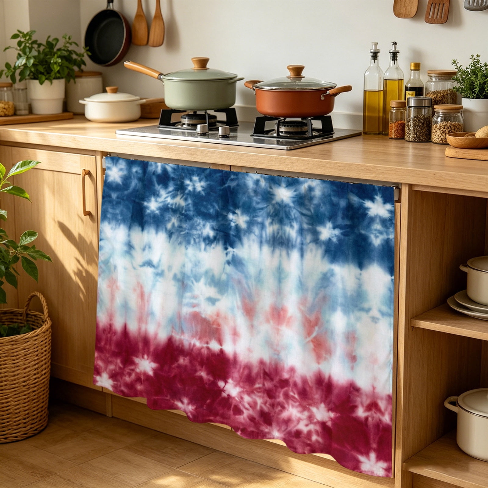 Blue White Red Cabinet Curtains 35''x35'', Tie-dye American Flag Star ...