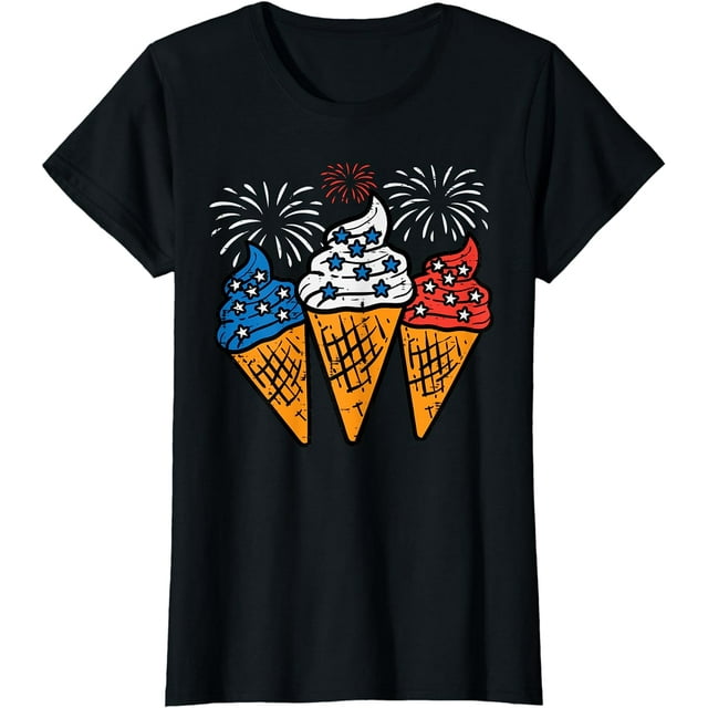 Blue White Red Ice Cream Cone US Flag 4th Of July Patriotic T-Shirt T ...