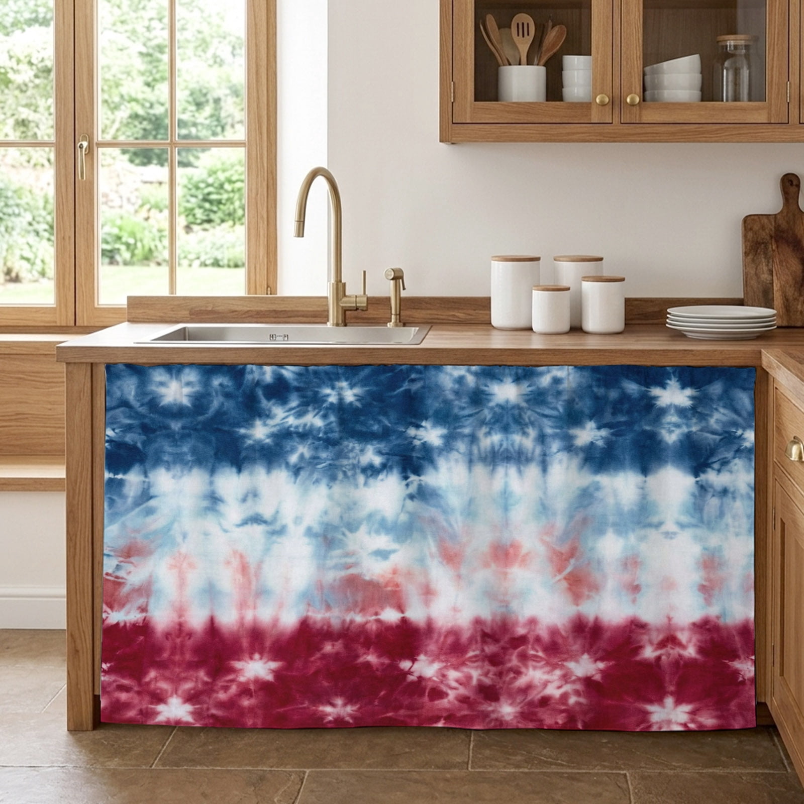 Blue White Red Pantry Cabinet Curtains 28''x51'', Tie-dye American Flag ...