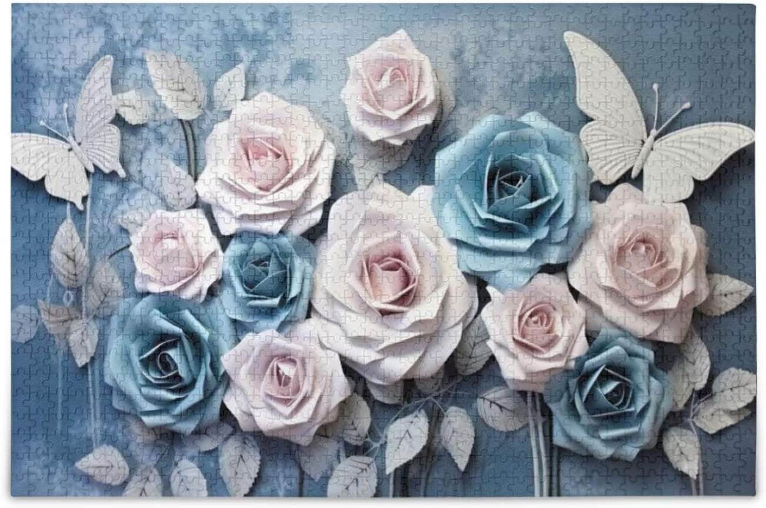 Blue and White Roses Puzzles for Adults and Kids s, Wooden Jigsaw ...