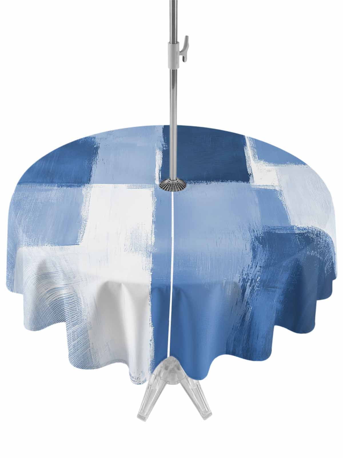 Blue White Round Outdoor Tablecloth with Umbrella Hole Graffiti Art ...