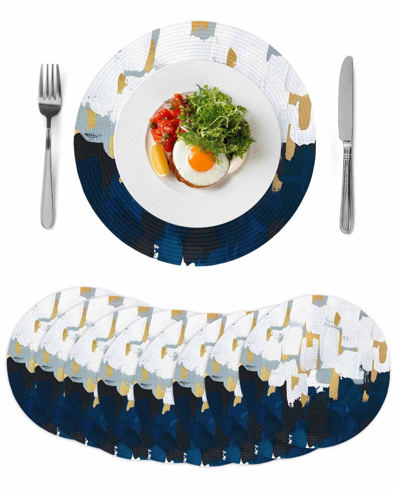Blue White Round Placemats Set of 8 for Dinning Tables,Heat-proof ...