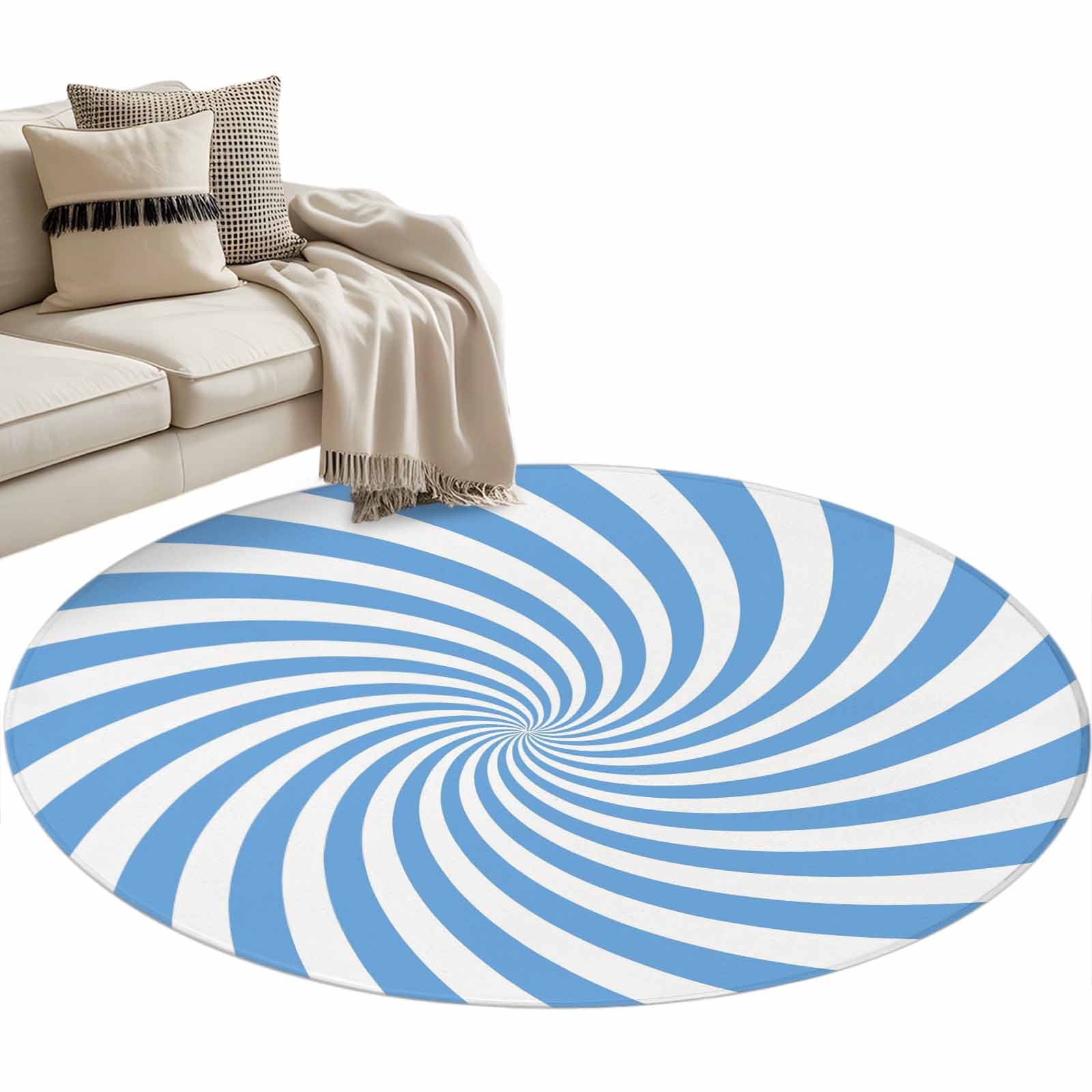 Blue White Round Rug 3ft Washable Circle Entryway Rugs Non Slip ...
