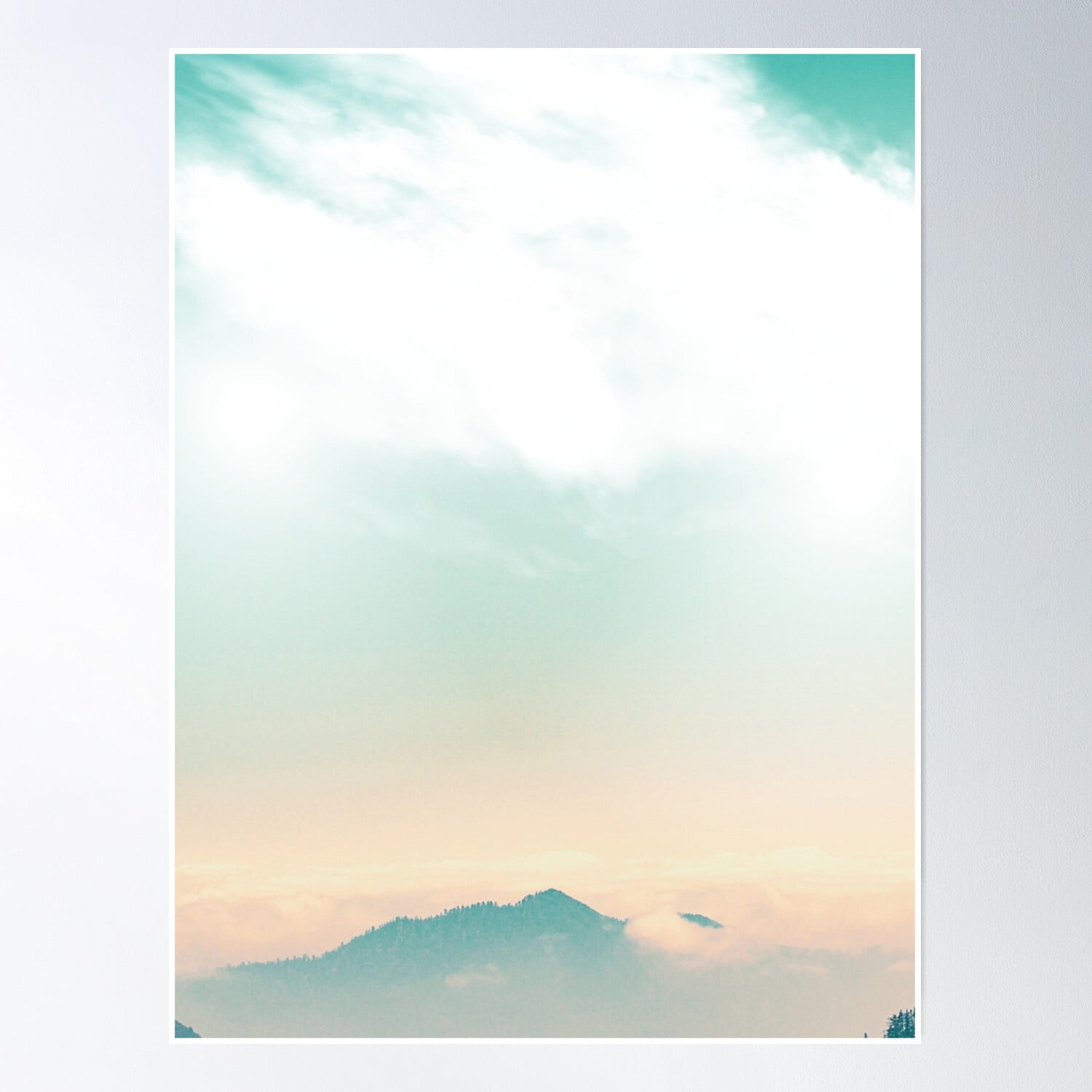 Blue, White Simple Mountain Cloud Landscape Poster Wall Art, Modern ...