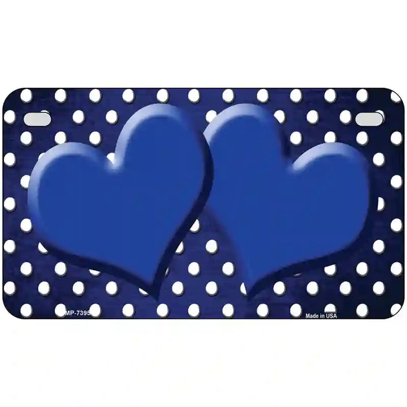 Blue White Small Dots Hearts Oil Rubbed Metal Novelty License Plate 7 ...