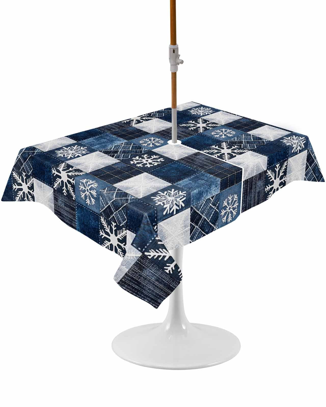 Blue White Snowflake Rectangle Outdoor Tablecloth, Waterproof Table ...