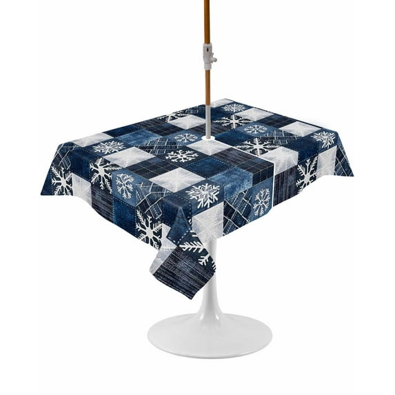 Blue White Snowflake Rectangle Outdoor Tablecloth, Waterproof Table ...