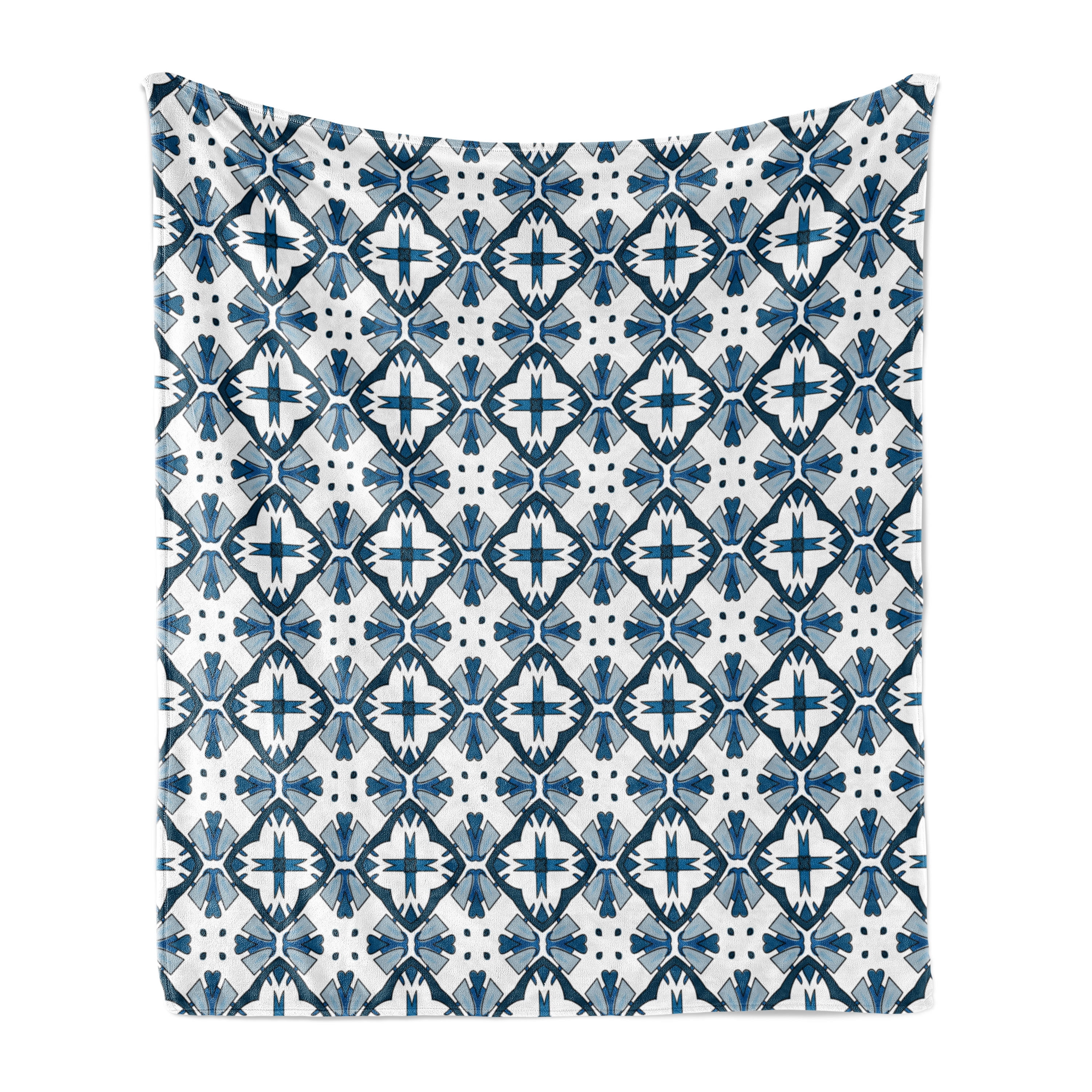 Blue and White Soft Flannel Fleece Throw Blanket, Traditional Portuguese Azulejo Tiles Pattern ...