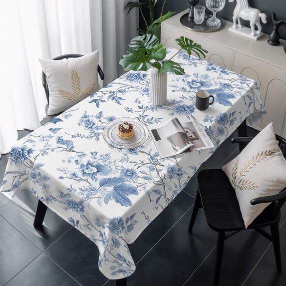 Blue White Spring Floral Table Cloth Waterproof Tablecloths, Summer ...