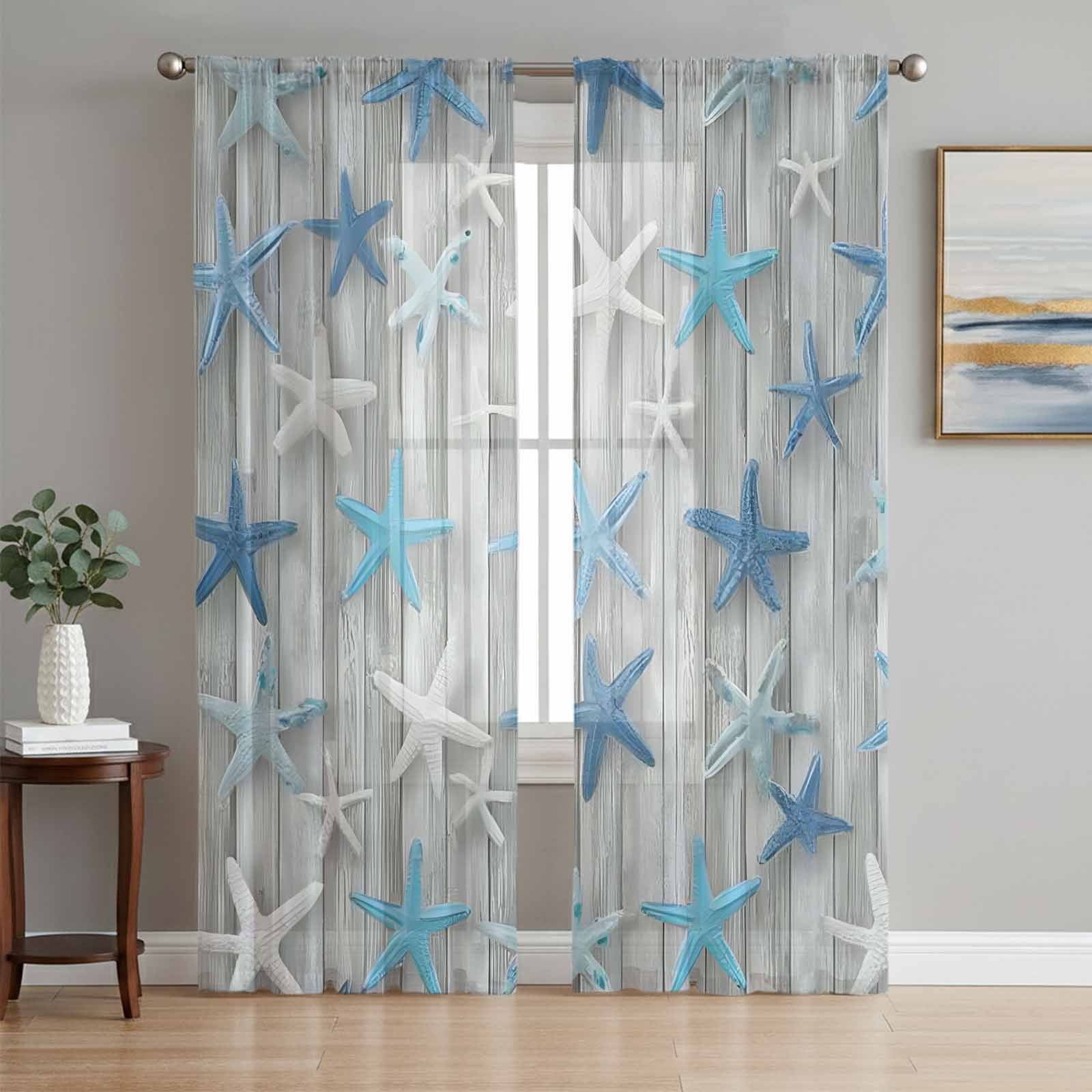 Blue White Starfish Sheer Curtains for Living Room Bedroom Nautical ...