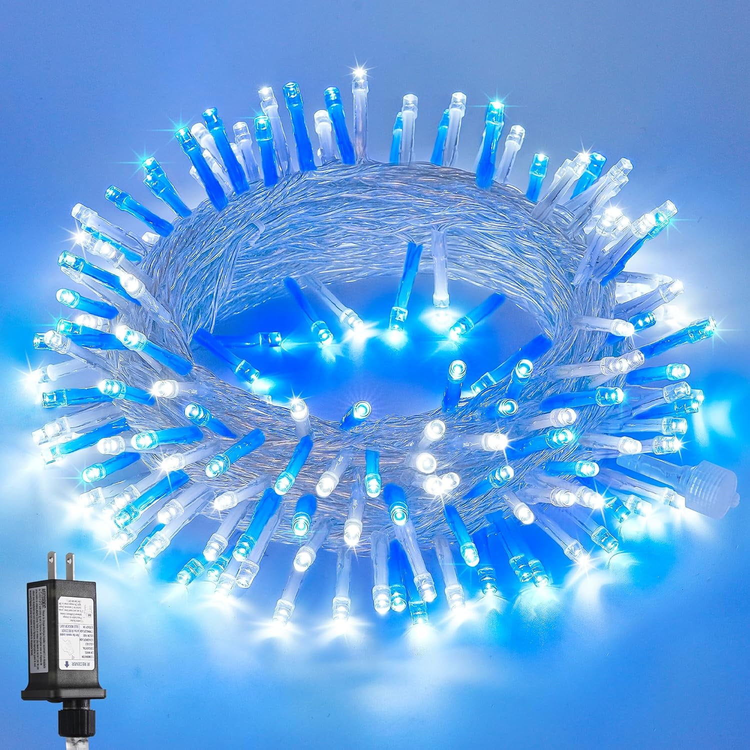 Blue and White String Lights Outdoor Indoor, 200 LED Christmas String ...