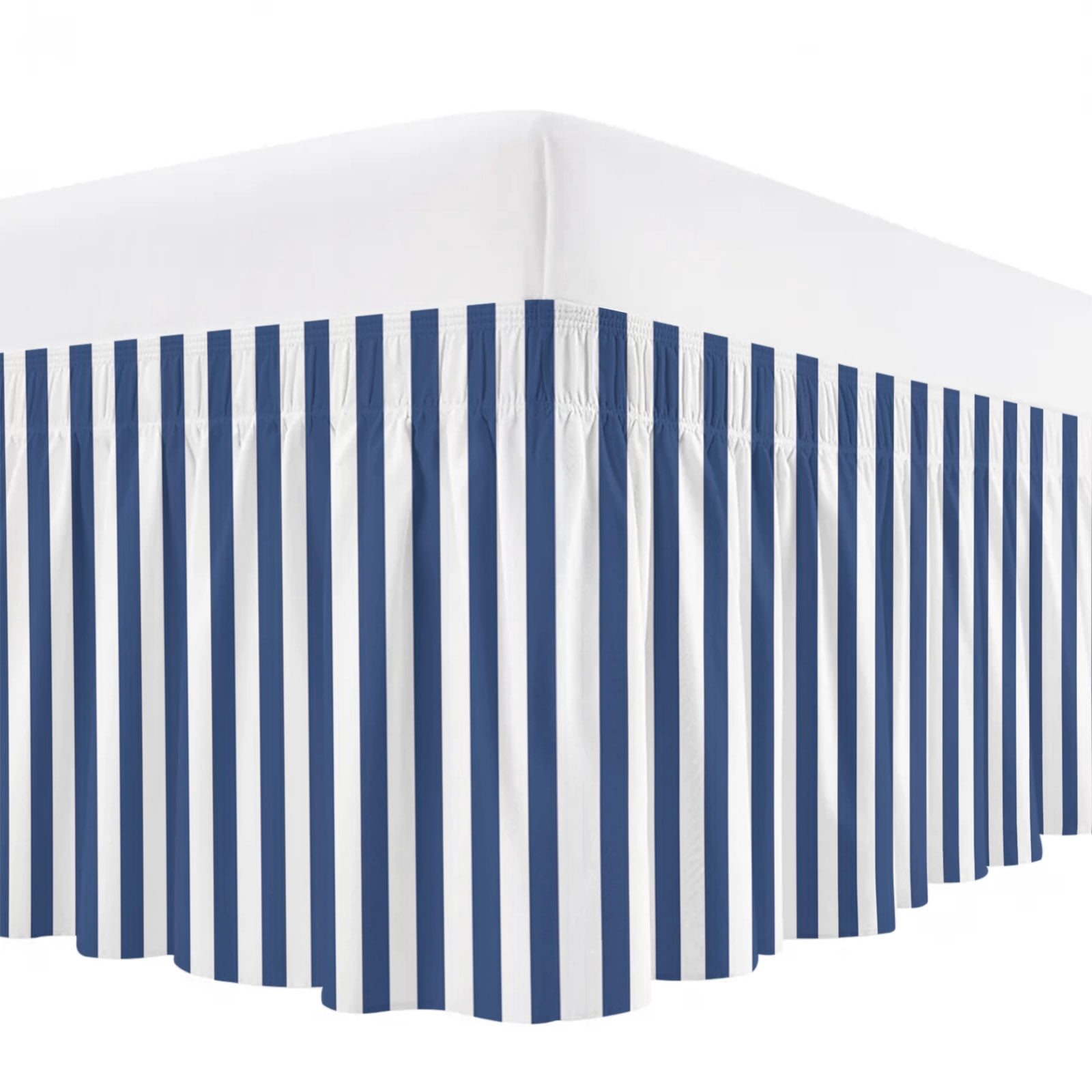 Blue and White Stripe Bed Skirt King Size 16 Inch Drop, Modern Abstract ...