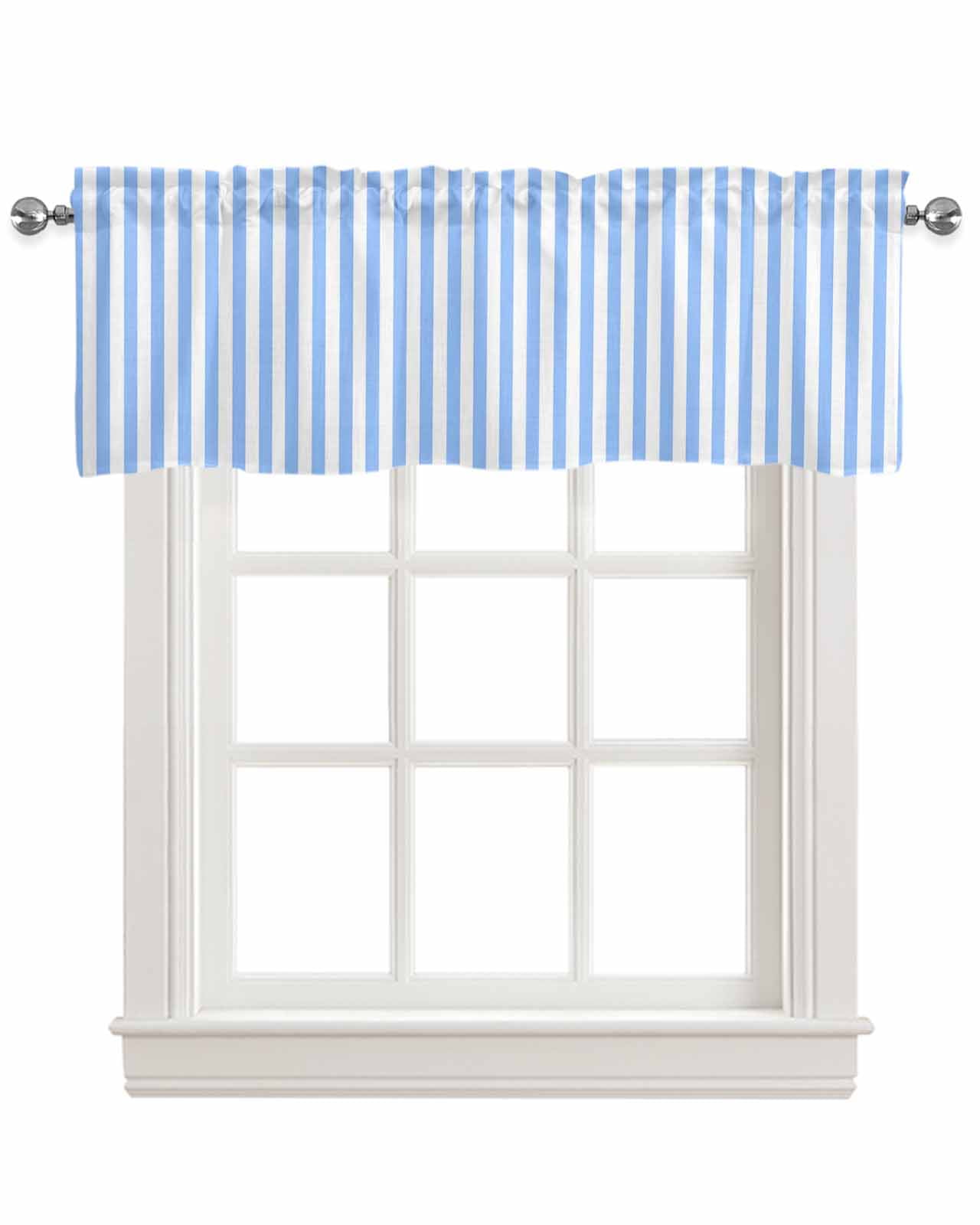 Blue White Stripe Kitchen Valances for Windows Farmhouse Linen Window ...