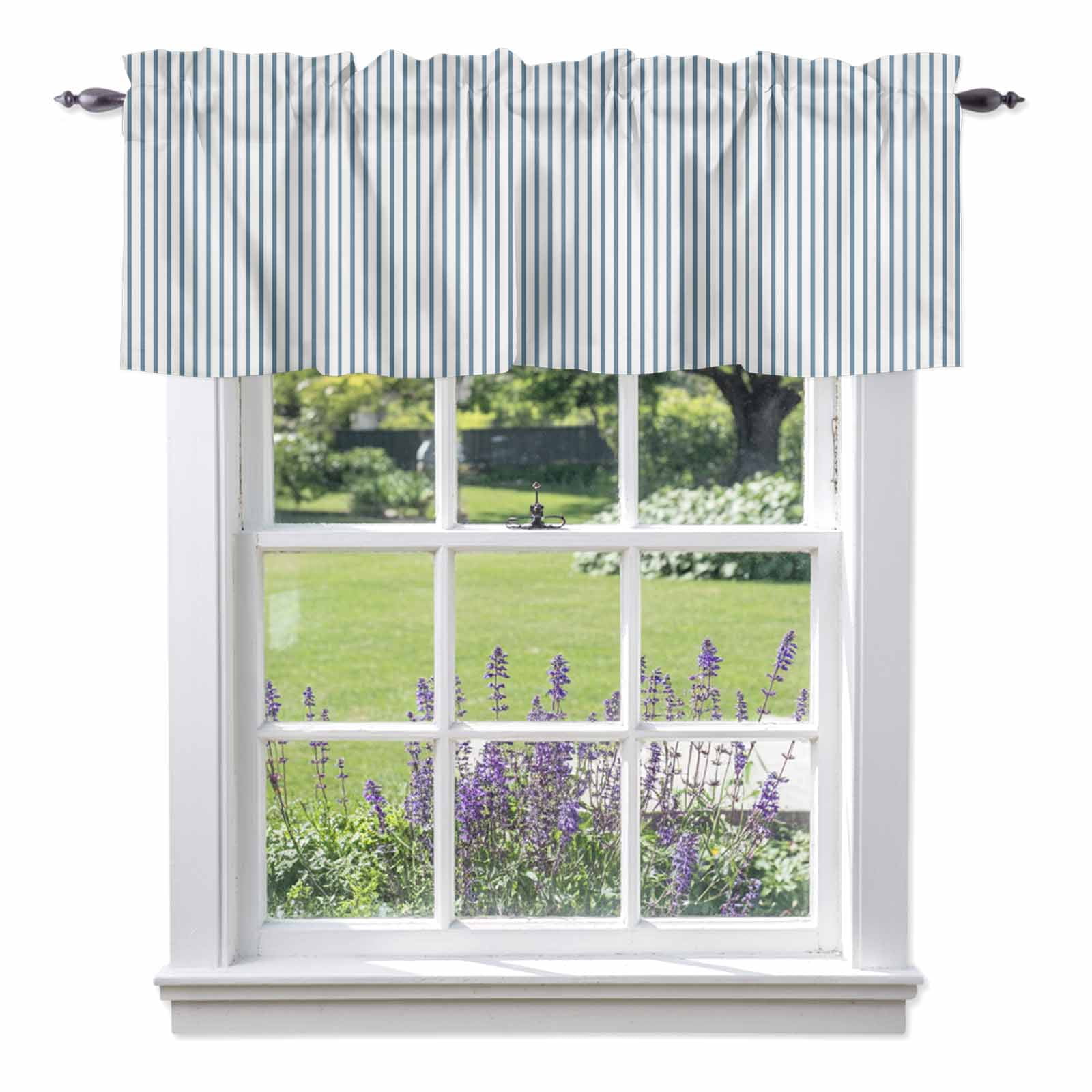 Blue White Stripe Pattern Valances for Windows, Simple Style Light Blue ...